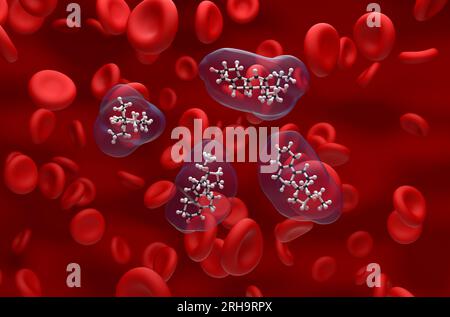 Tetrahydrogestrinone (THG) structure in the blood flow ball and stick ...