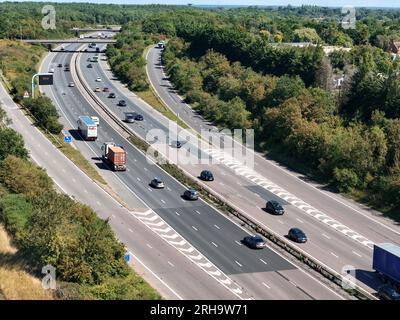 M11 motorway junction aerial drone Essex UK Stock Photo - Alamy