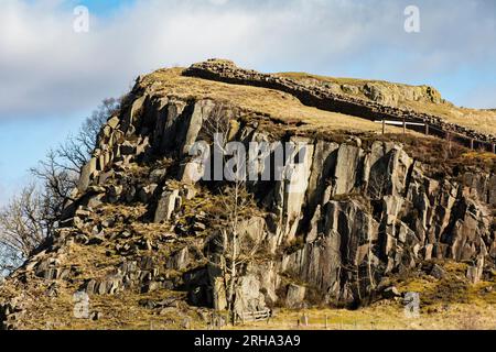 Hadrians Wall follows the line of Walltown Crags, part of the Whin Sill ...