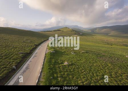 Aerial view above Transbucegi mountain road, in Romania Stock Photo - Alamy