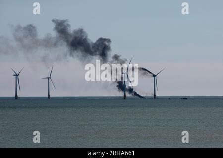 15th August 2023. Great Yarmouth, UK. Wind Turbine on fire at the ...