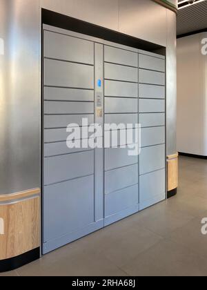 Self-service parcel automat. Automatic terminal that allows to receive ...