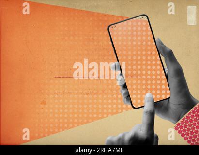 Woman touching an apps concept on a touch screen with her finger Stock ...