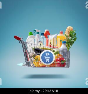 Fast turbo shopping cart delivering groceries, online grocery shopping ...