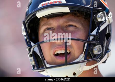 Chicago Bears punter Trenton Gill kicks the ball in an NFL preseason ...