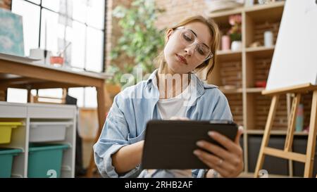 Young woman artist using touchpad drawing at art studio Stock Photo - Alamy