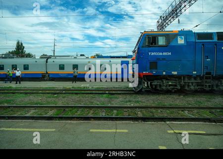 Almaty, Kazakhstan - August 8, 2023: Train at Almaty railway station in ...