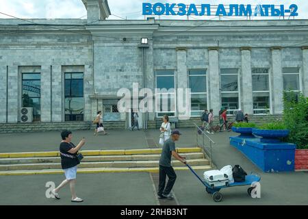 Almaty, Kazakhstan - August 8, 2023: Train at Almaty railway station in ...