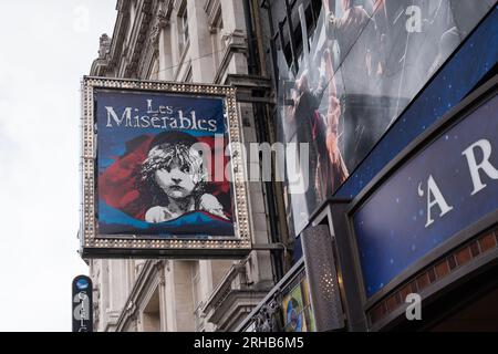 Les Misérables theatre signage at the Sondheim Theatre (formerly Queen ...