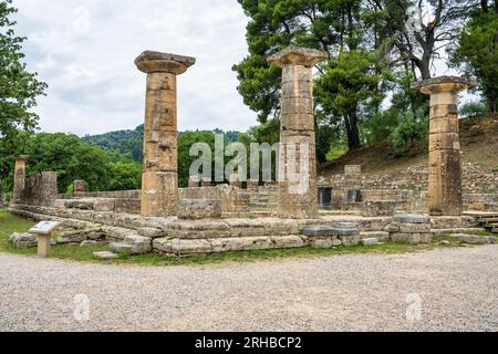 Three reconstructed columns at the eastern end of the Temple of Hera at ...
