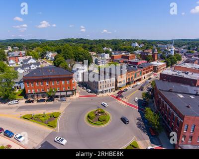 Hudson historic commercial buildings aerial view on Main Street in town ...