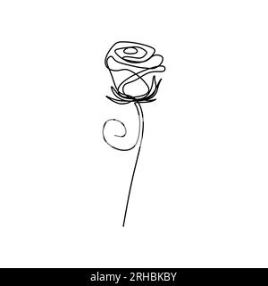 Rose flower one line art single drawing vector illustration minimalist design isolated on white ...