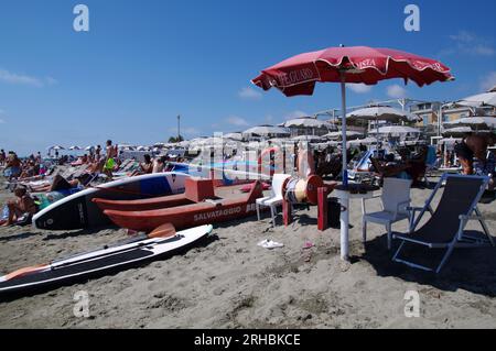 Ostia, Italy. 15th Aug, 2023. A free beach in Ostia, a seaside resort ...