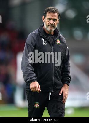 Wrexham goalkeeping coach Aidan Davison the Sky Bet Championship match ...
