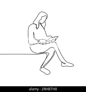 continuous line drawing of someone reading a book Stock Vector Image ...