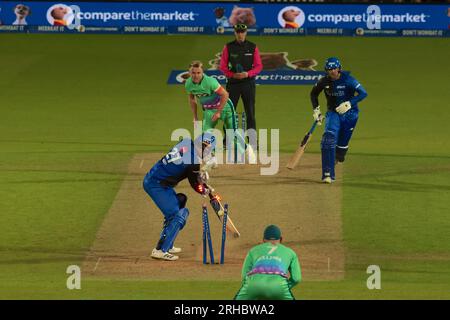Sam Curran of England bowls a ball during the T20 cricket match between ...