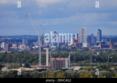 Leeds city skyline and the new Enfinium energy from waste power station ...