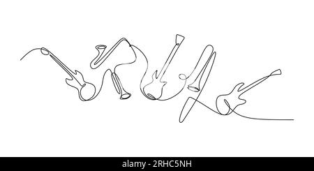 Violin musical instrument. Continuous one line drawing. Vector ...