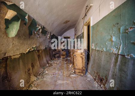 Old vaulted corridor of Soviet bunker, echo of Cold War Stock Photo - Alamy