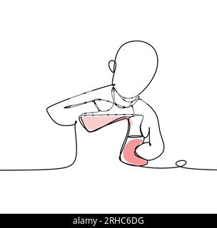 A person make a chemical reaction with continuous line art drawing ...