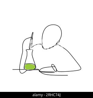 Single continuous line art chemical flasks. Science laboratory analysis ...