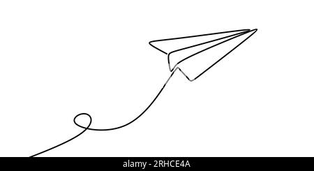 Plane icon continuous style, with fly rout vector. Paper airplane in ...