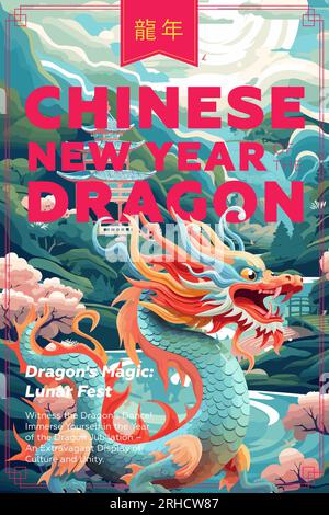 Chinese New Year of the Dragon placard set. Asian 2024 festival ...