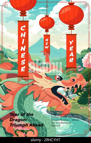 Chinese New Year of the Dragon placard set. Asian 2024 festival ...