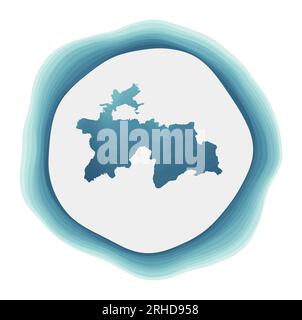 Tajikistan badge. Map of the country with beautiful geometric waves and ...