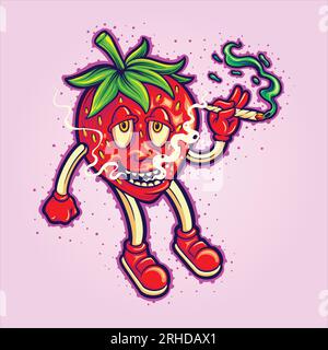 Smoking cannabis leaf organic hand lettering text logo cartoon ...