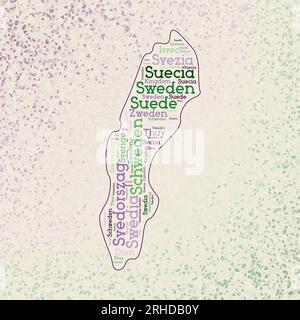 SWEDEN map design. Country names in different languages and map shape ...