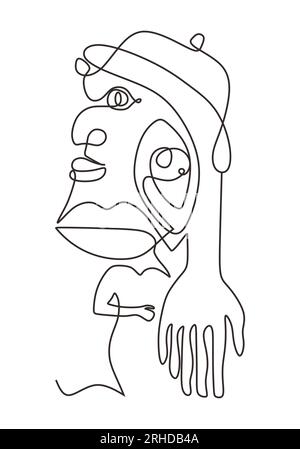 Picasso one line drawing style. Abstract face contemporary art ...