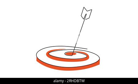 One single line of arrow stuck on wall isolated on white background ...