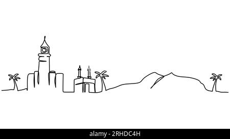 One line drawing of kaaba isolated on white background. Continuous ...