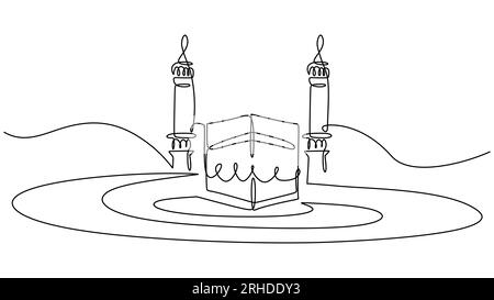 One line drawing of kaaba isolated on white background. Continuous ...