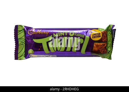 Cadbury Twirl chocolate mint flavour limited edition isolated on white ...