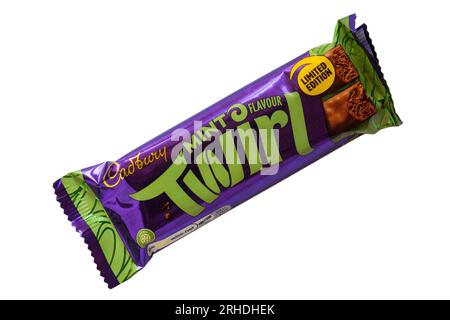 Cadbury Twirl chocolate mint flavour limited edition isolated on white ...