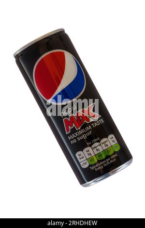 Can of Pepsi Max maximum taste no sugar isolated on white background ...