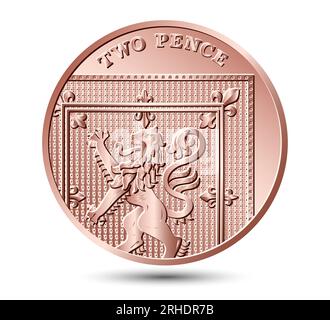 Two Pence coin isolated on a white background. Vector illustration ...