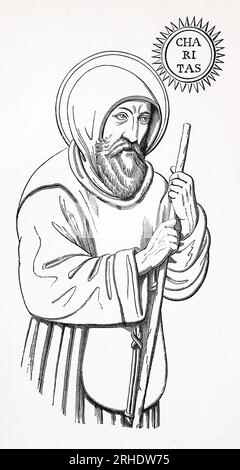 Black and White Illustration of Saint Francis of Assisi Stock Photo - Alamy