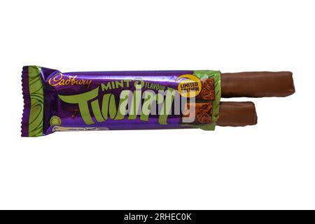 Cadbury Twirl chocolate mint flavour limited edition opened to show ...