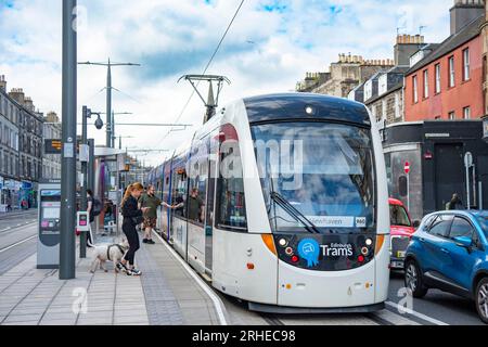 Edinburgh tram running on Leith Walk in Leith, Edinburgh, Scotland, UK ...