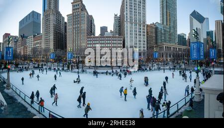 Ice skating at Millennium Park in Chicago with Michigan Avenue in the ...