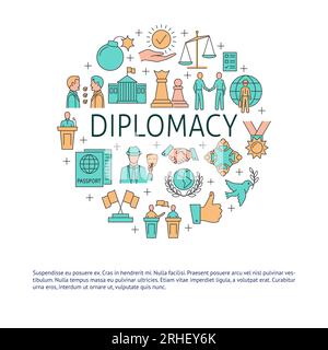 Diplomacy round banner template with place for text. Diplomatic mission ...