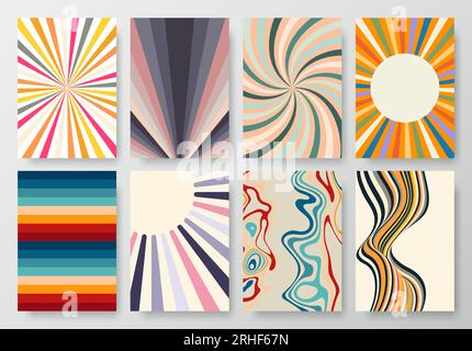 Vintage colored backgrounds from the 70s, geometric, wavy bright ...