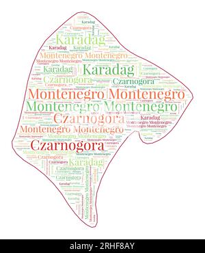 Montenegro Word Cloud. Country shape with region division. Montenegro ...