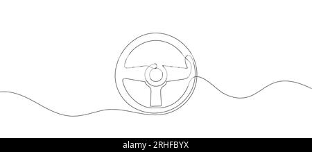 Steering wheel symbol in continuous line drawing style. Line art of ...