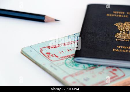 UAE visa stamping, united arab emirates and indian official stamps on a ...