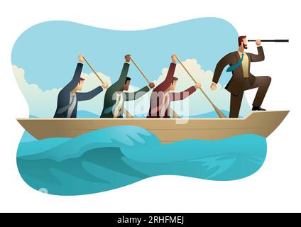 Businessmen in boat rowing competition with leaders using different ...