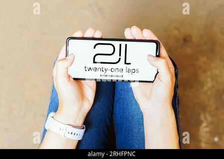 In this photo illustration, the 21 Laps Entertainment logo seen ...